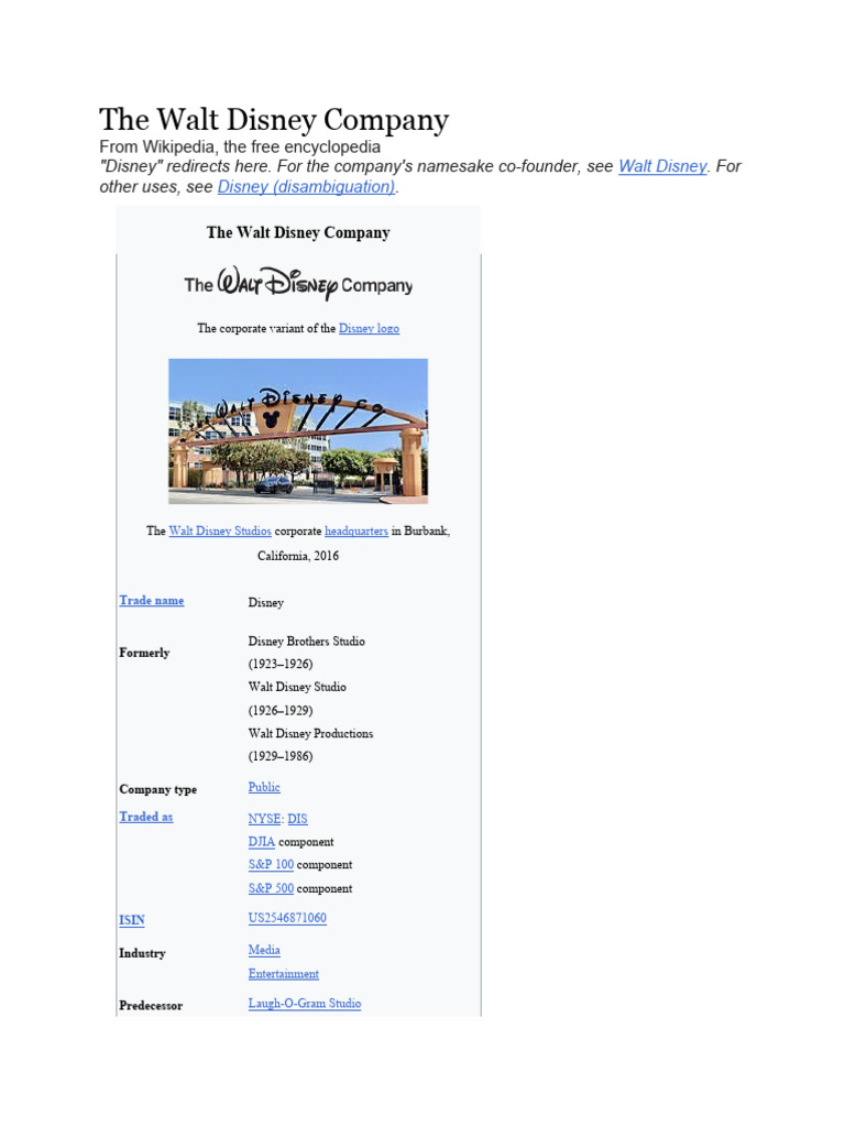 The Walt Disney Company | PDF