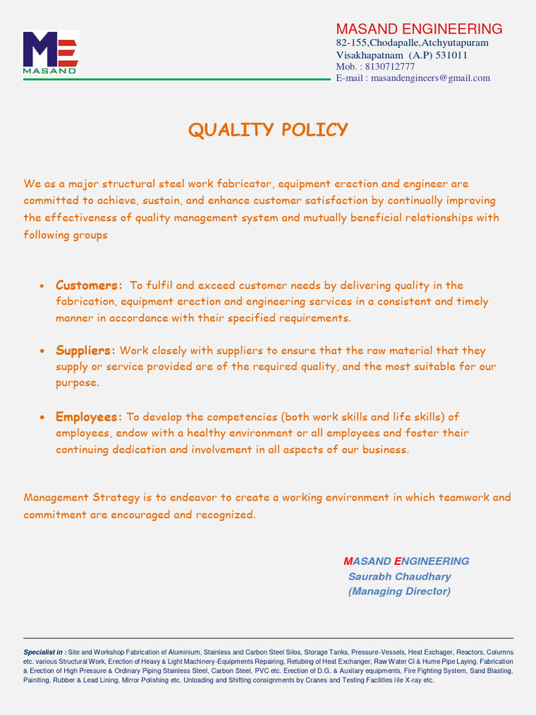 Quality Policy | PDF
