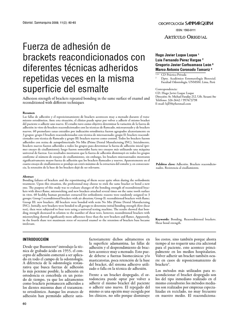 Adhesión de Brackets Reacondicionados | PDF | Ramas de Odontología