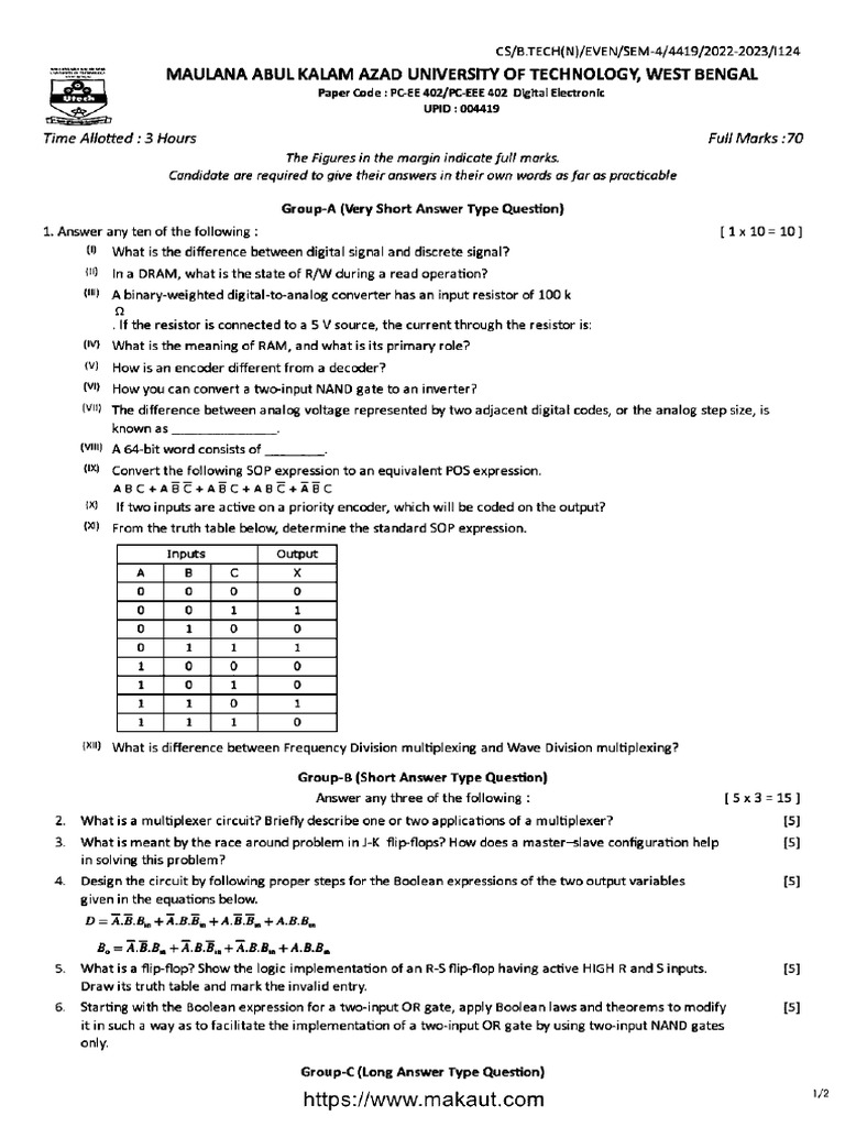 Btech PC Ee Eee 4 Sem Digital Electronic PC Ee 402 2023 | PDF