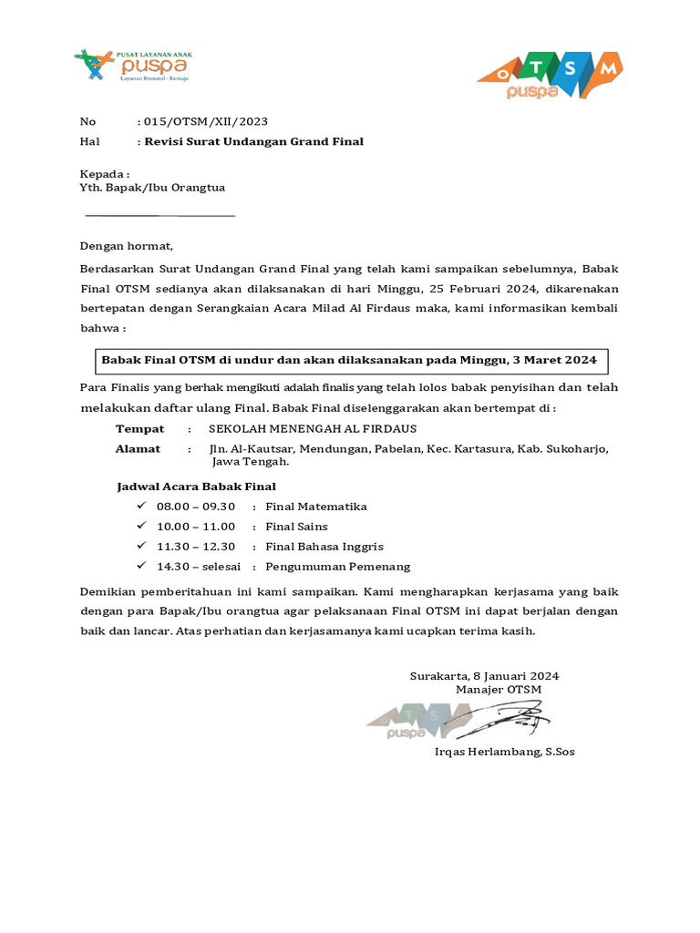 Surat Final OTSM 2024 | PDF