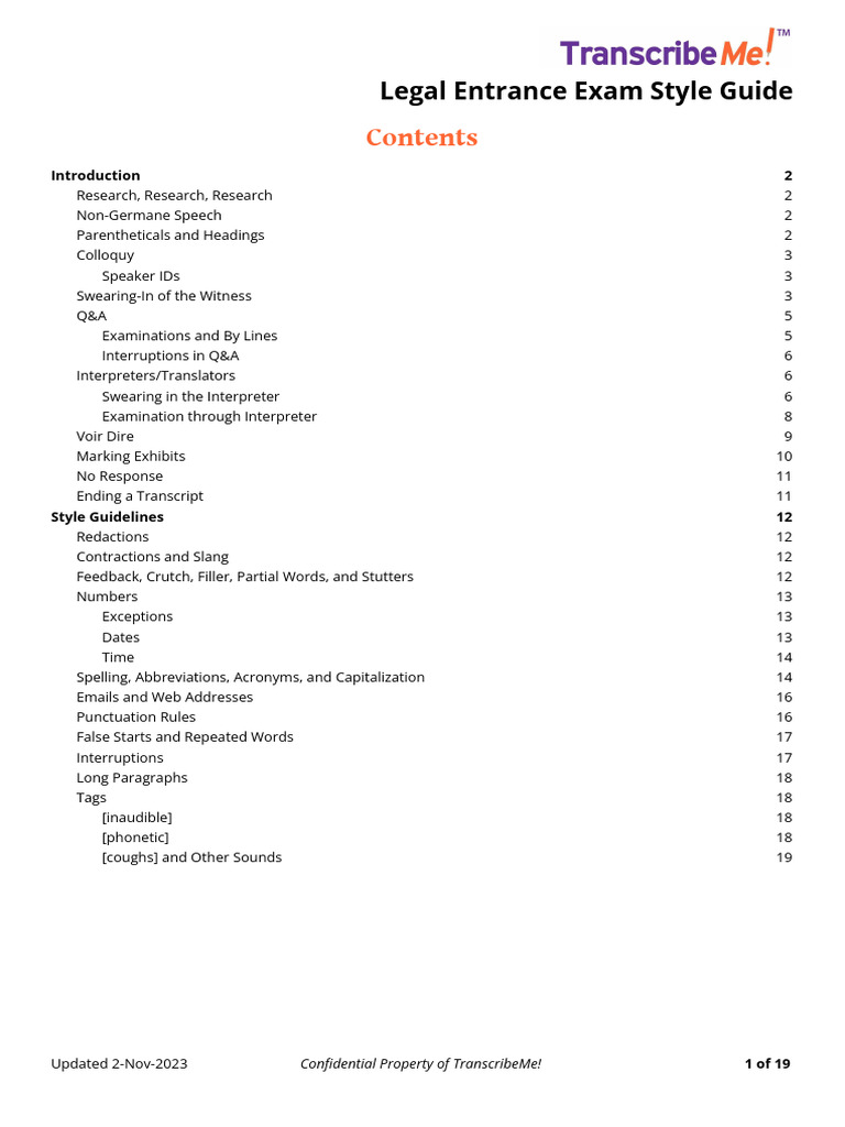 LEE1 - Legal Entrance Exam Style Guide (v1.2) | PDF | Deposition (Law ...