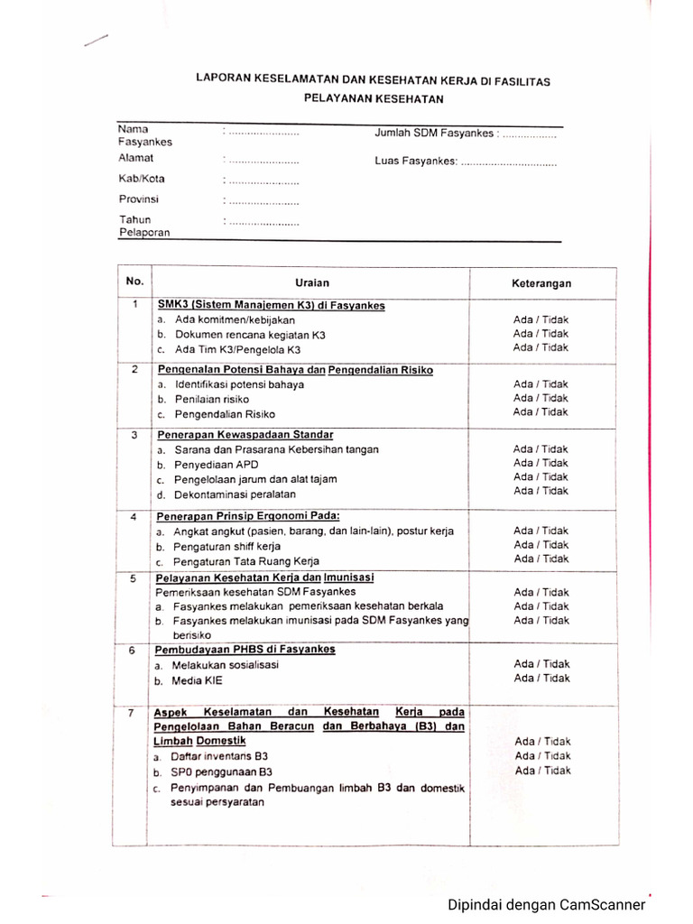 Ceklist K3 Fasyankes | PDF