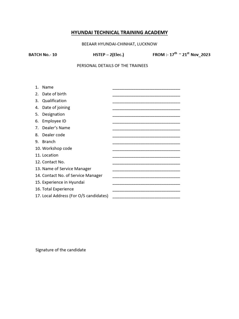 Detail Form-Beeaar Hyundai-Chinhat, Lucknow | PDF