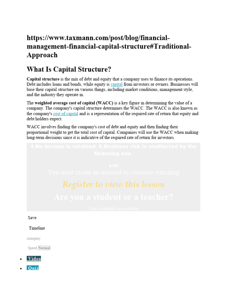 Traditional Capital Structure Approach | PDF | Capital Structure | Cost ...