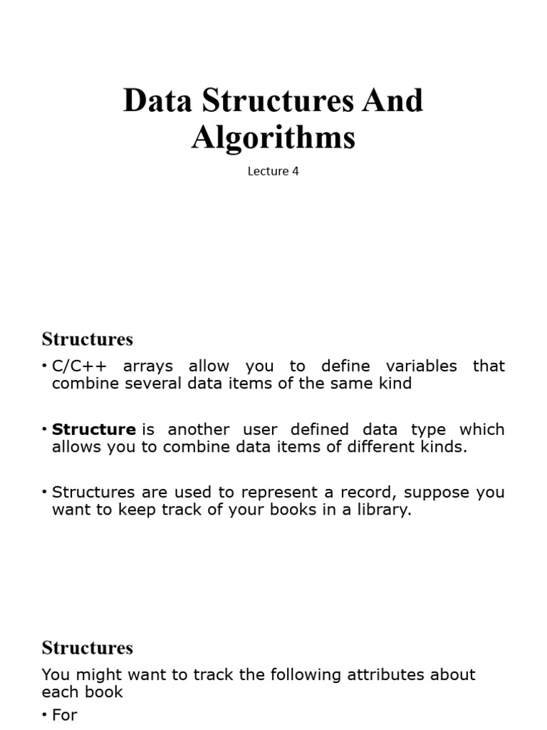 Lecture 4 Structures and Pointers | PDF