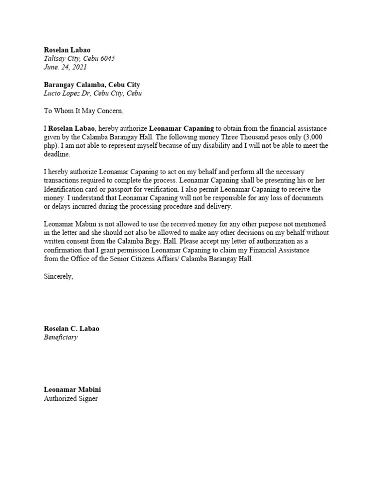 Authorization Letter 3000 | PDF | Identity Document | Authentication