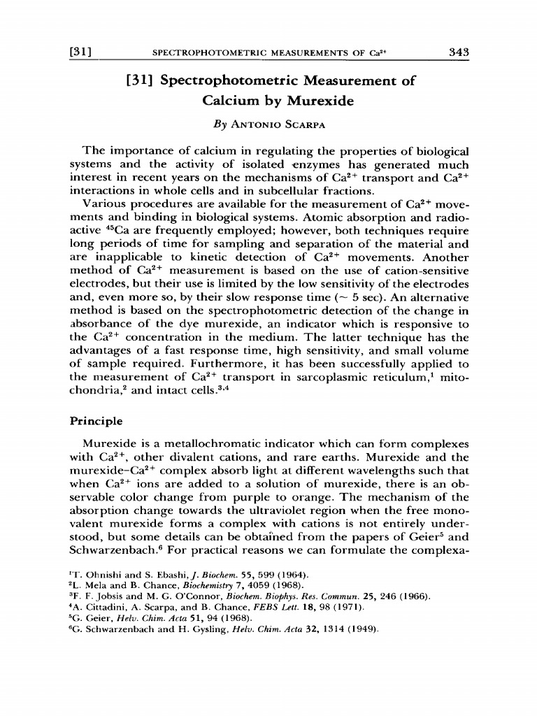 Spectrophotometric Measurement of Calcium by Murexide | PDF | Science ...