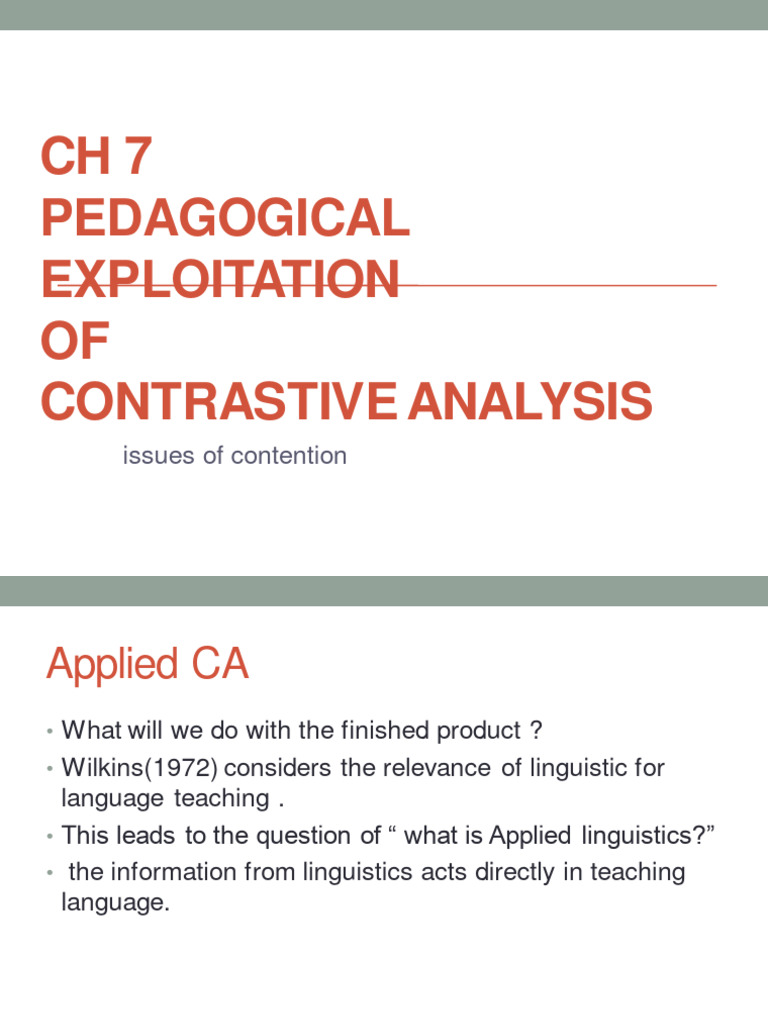 CL - Pedagogical Exploitation of Contrastive Analysis | PDF
