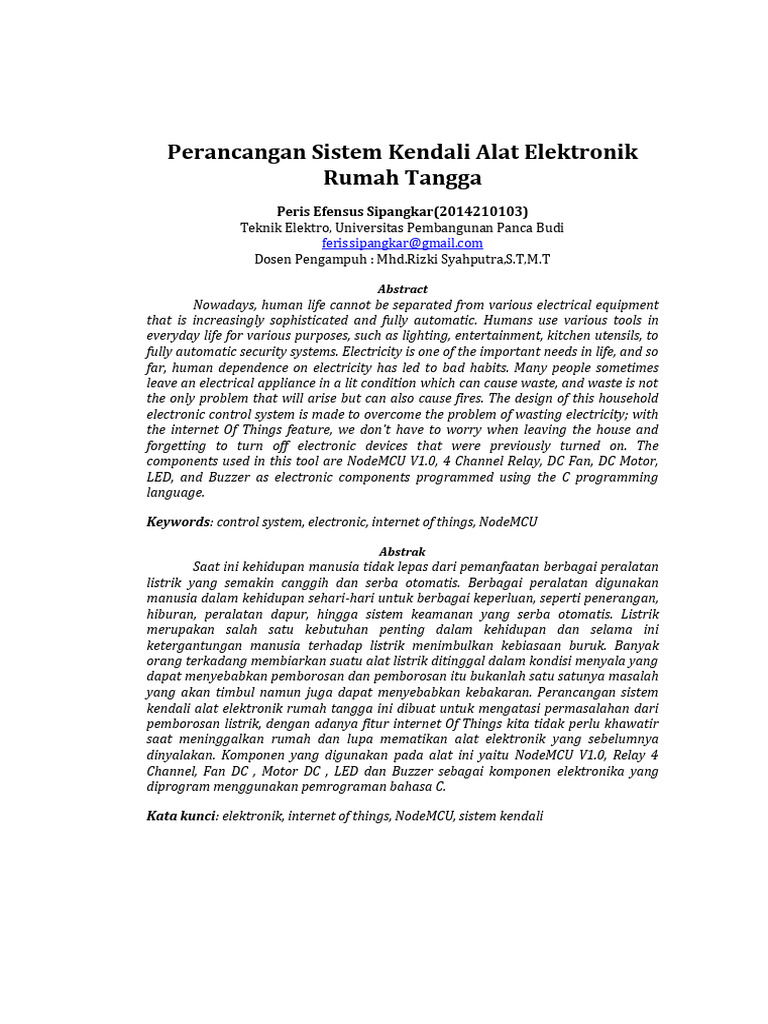Perancangan Sistem Kendali Alat Elektronik Rumah Tangga Sistem Elektronika Daya Pdf 