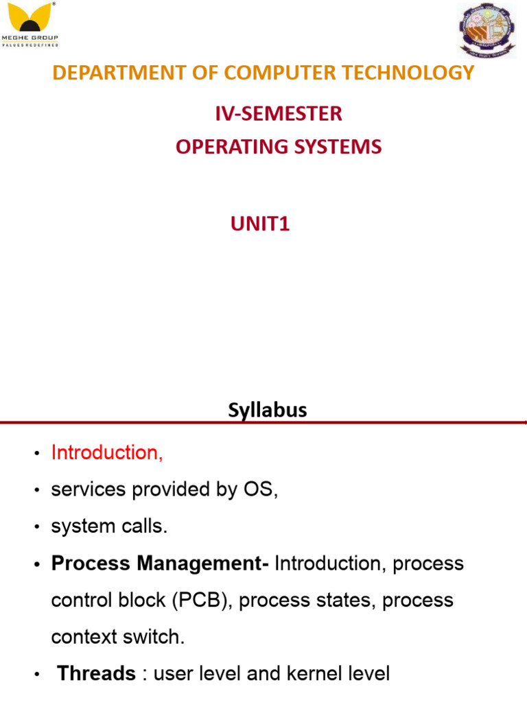 Unit 1 | PDF | Process (Computing) | Operating System