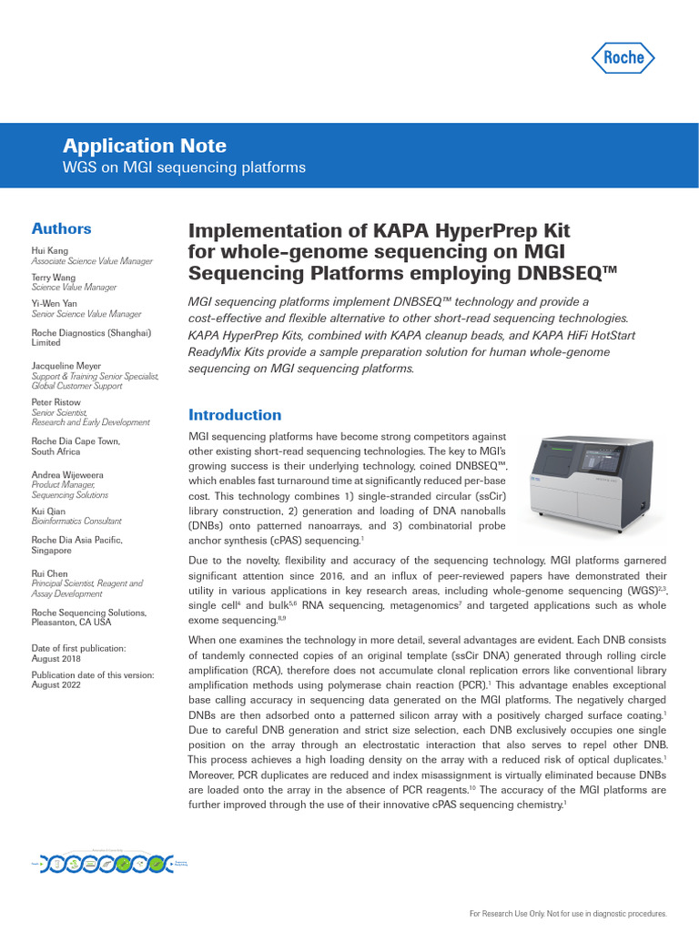 Application Note WGS On MGI Sequencing Platforms | PDF
