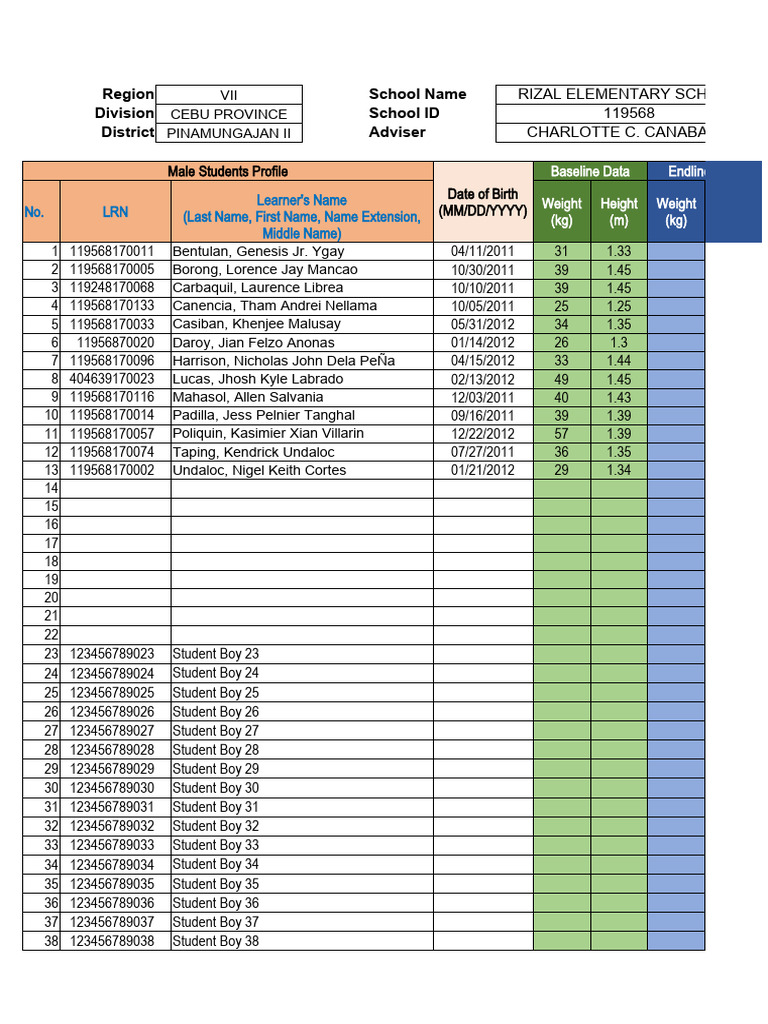 EDITABLE School Form 8 SF8 Learners Basic Health Nutritional Report ...