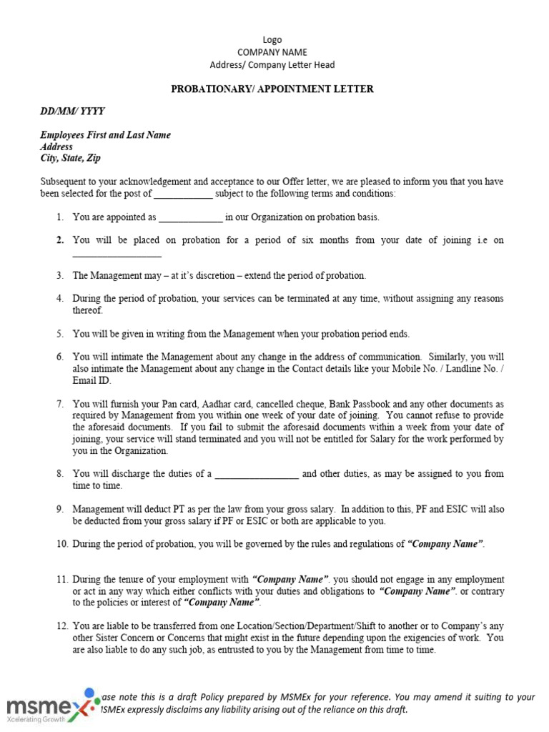 Appointment Letter Format-1 | PDF | Legal Liability | Government