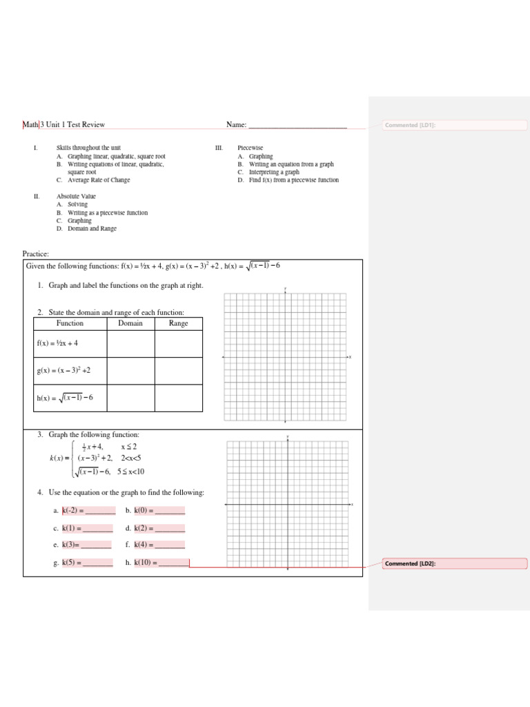 Unit 1 Math 3 Test Review | PDF Unit 1 Math 3 Test Review | PDF