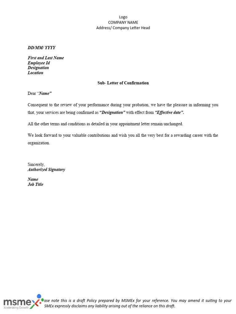 Confirmation Letter Format | PDF | Career & Growth | Finance & Money ...