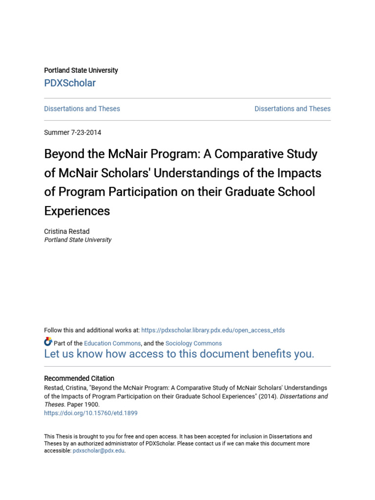 Beyond The McNair Program A Comparative Study of McNair Scholars | PDF | Thesis | Educational ...