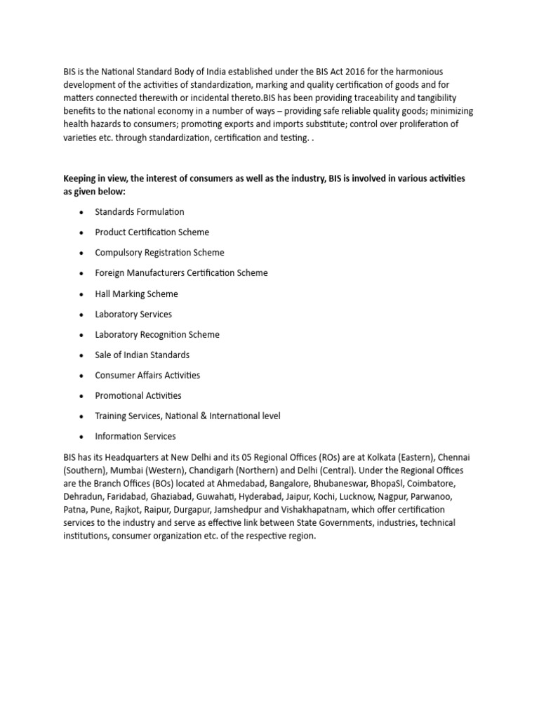 Keeping in View, The Interest of Consumers As Well As The Industry, BIS ...
