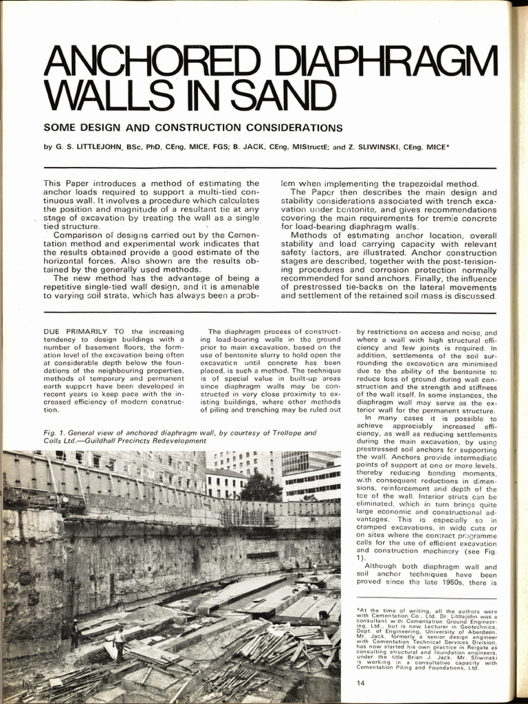 Anchored Diaphragm Walls in Sand - Some Design and Construction ...