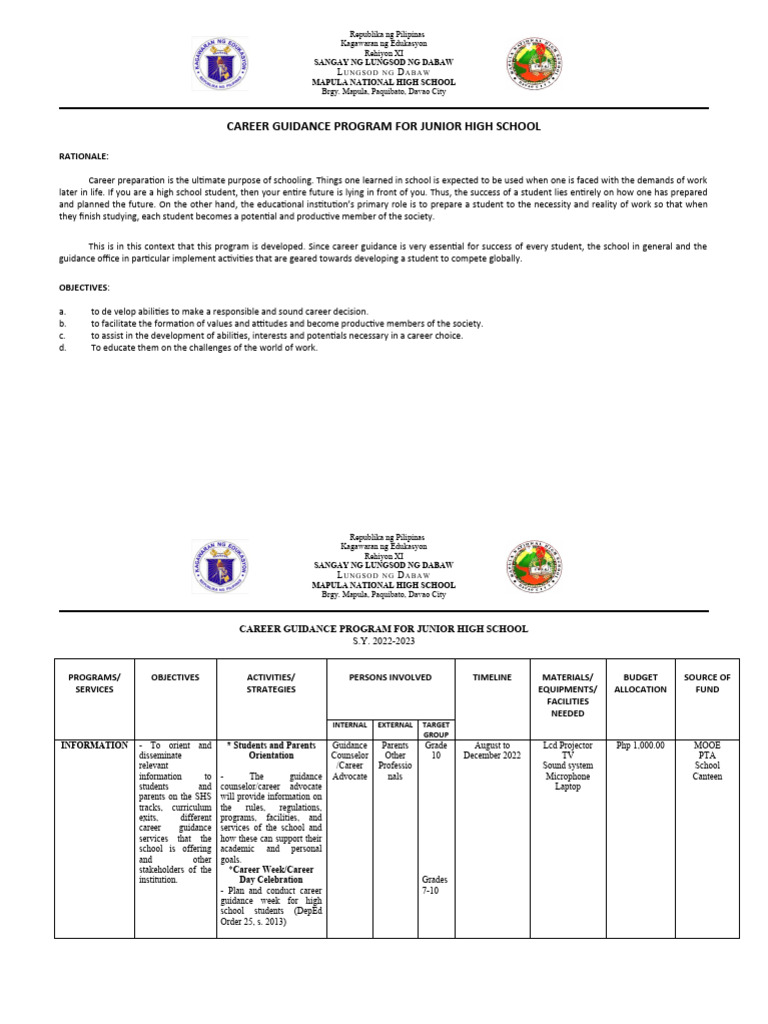 Junior High Career Guidance Program | PDF