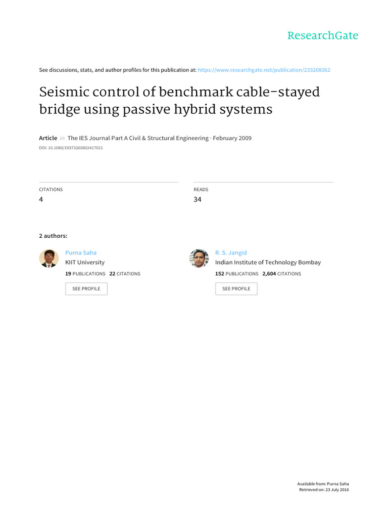 Seismic Control for Cable-Stayed Bridges | PDF | Earthquake Engineering ...