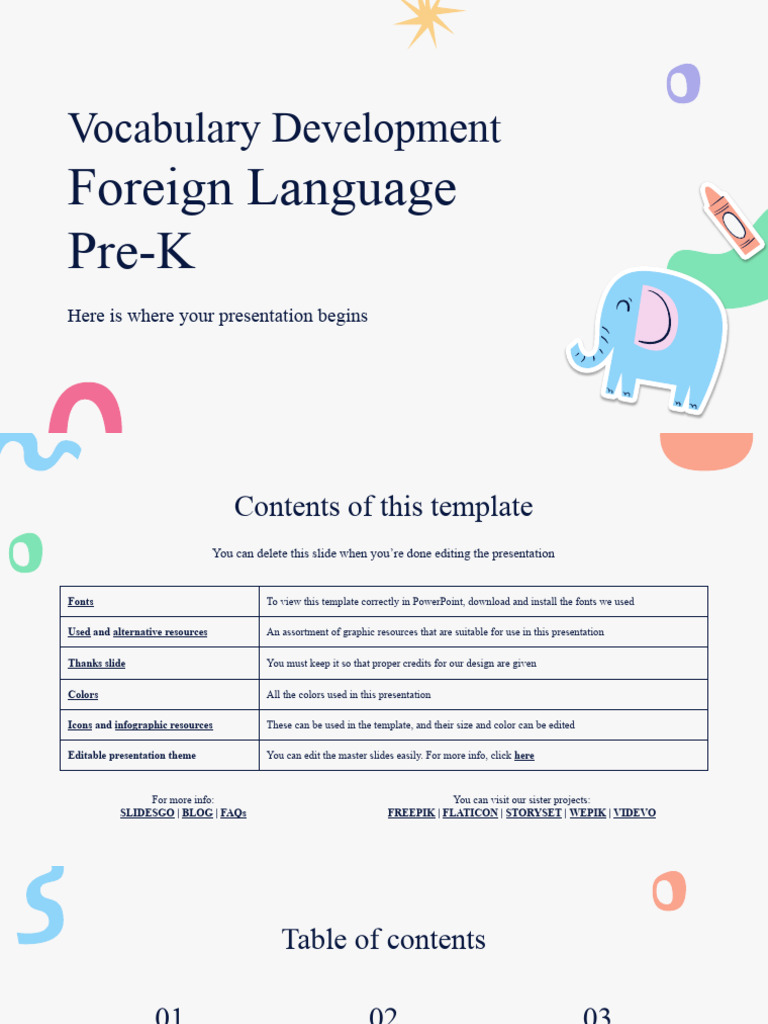 Vocabulary Development - Foreign Language - Pre-K by Slidesgo | PDF