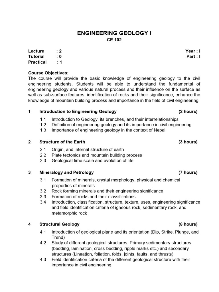 Engineering Geology Course Syllabus | PDF | Geology | Rock (Geology)