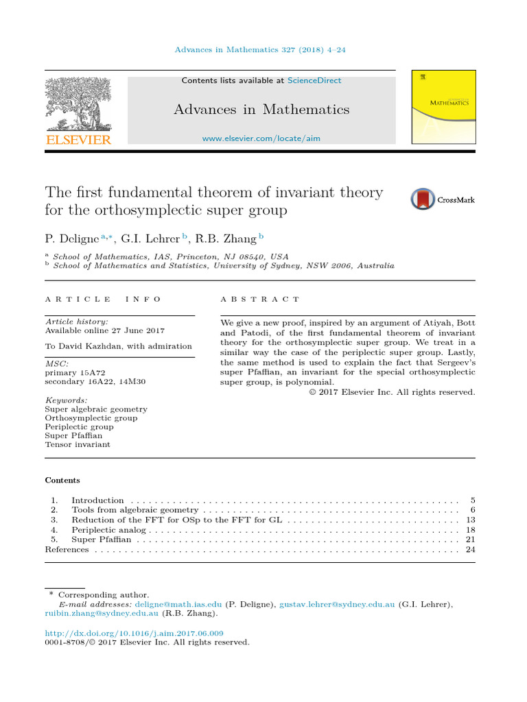 The First Fundamental Theorem Of Invariant Theory For Th 2018 Advances