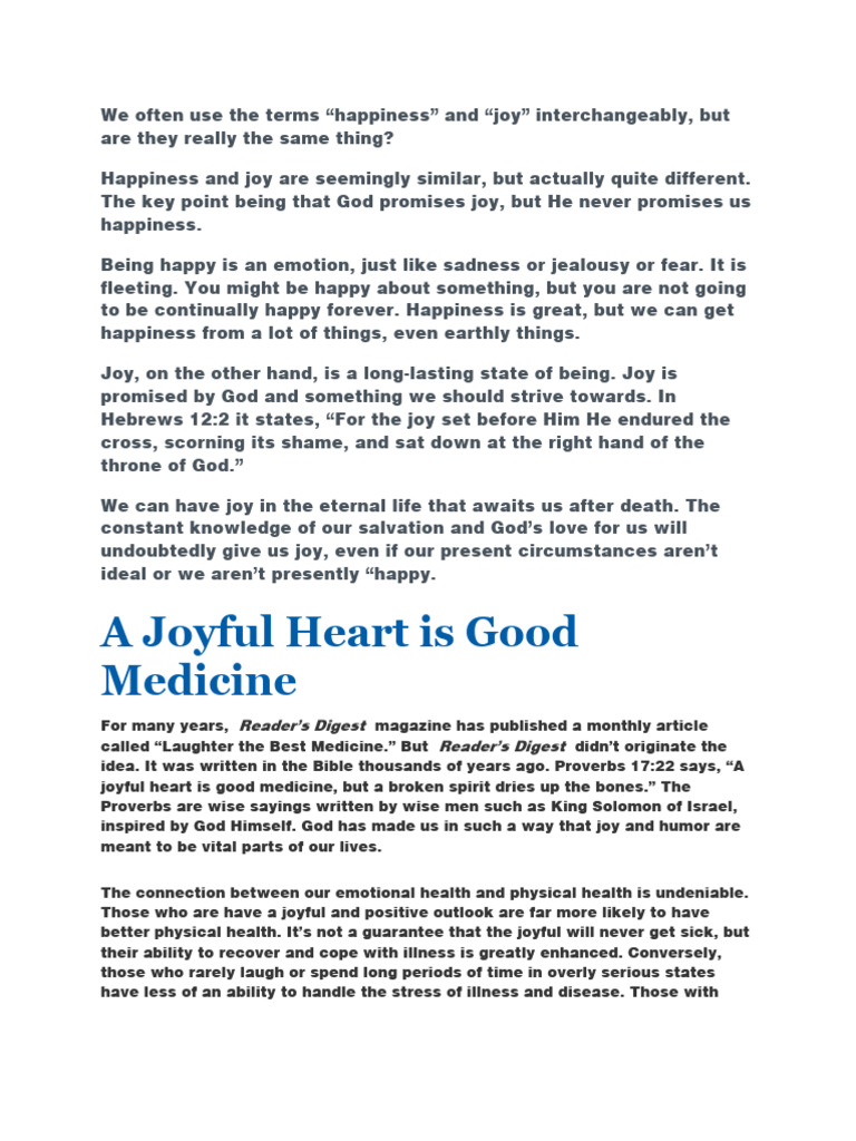 Joyful Heart Notes | PDF | Laughter | Stress (Biology)