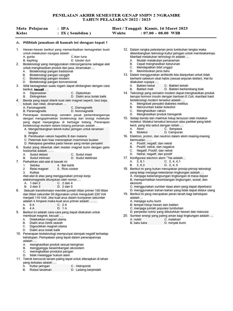 Penilaian Akhir Semester IPA Kelas IX | PDF