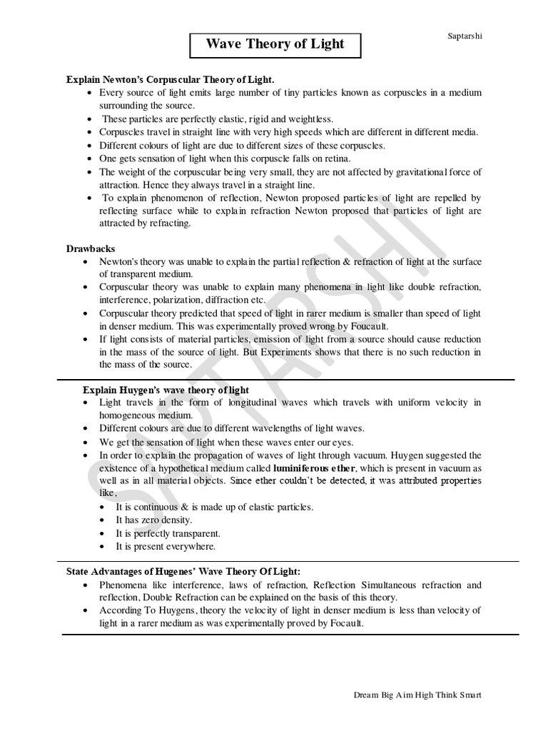 Newton vs. Huygens: Light Theories Explained | PDF | Light ...