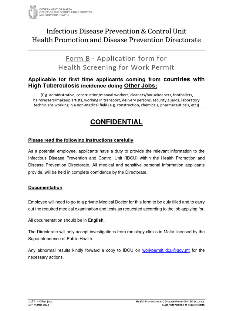 Health Screening Application Form Malta | PDF | Tuberculosis ...