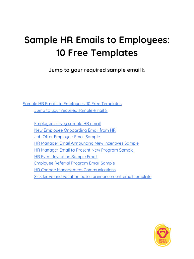 Sample HR Emails To Employees - 10 Free Templates | PDF | Stocks ...