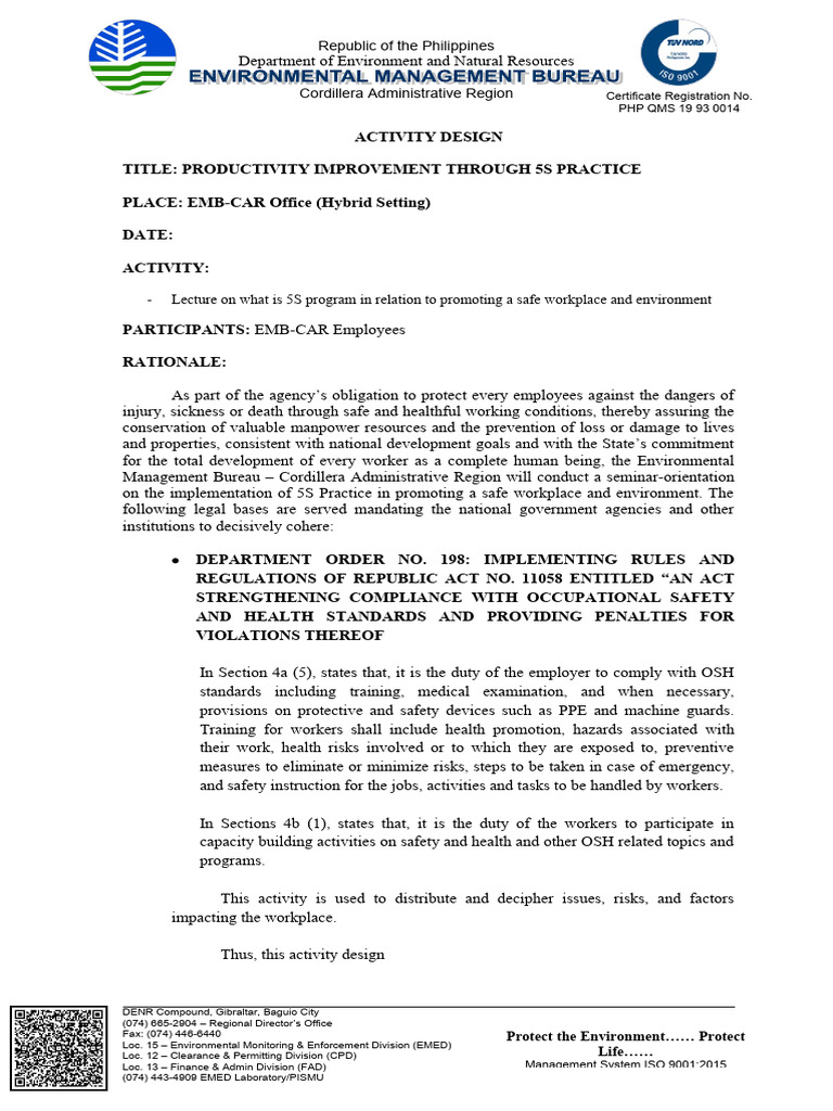 Activity Design - 5S Practice | PDF | Occupational Safety And Health ...