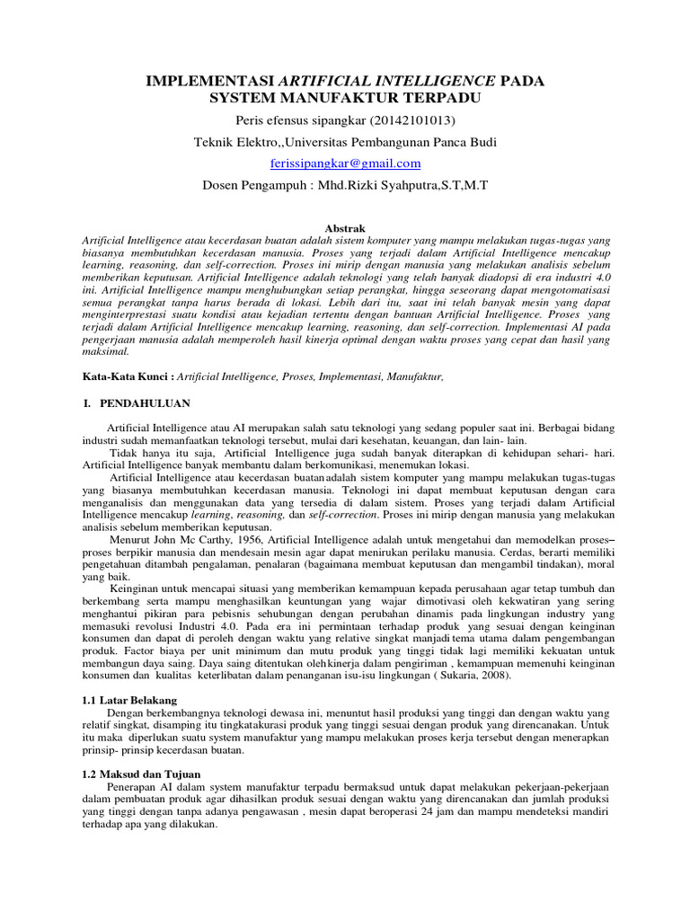 Jurnal Implementasi Artificial Intelligence Pada System Manufaktur Terpadu | PDF
