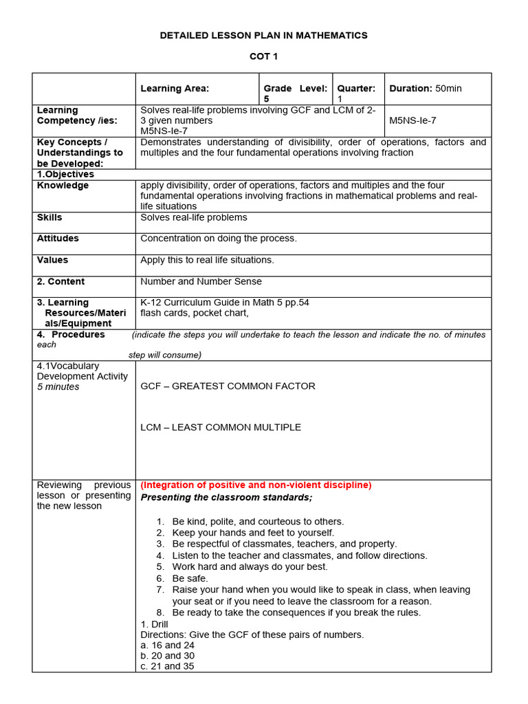 Cot Eden - Docx. Math 1ST QUARTER | PDF | Mathematics | Learning