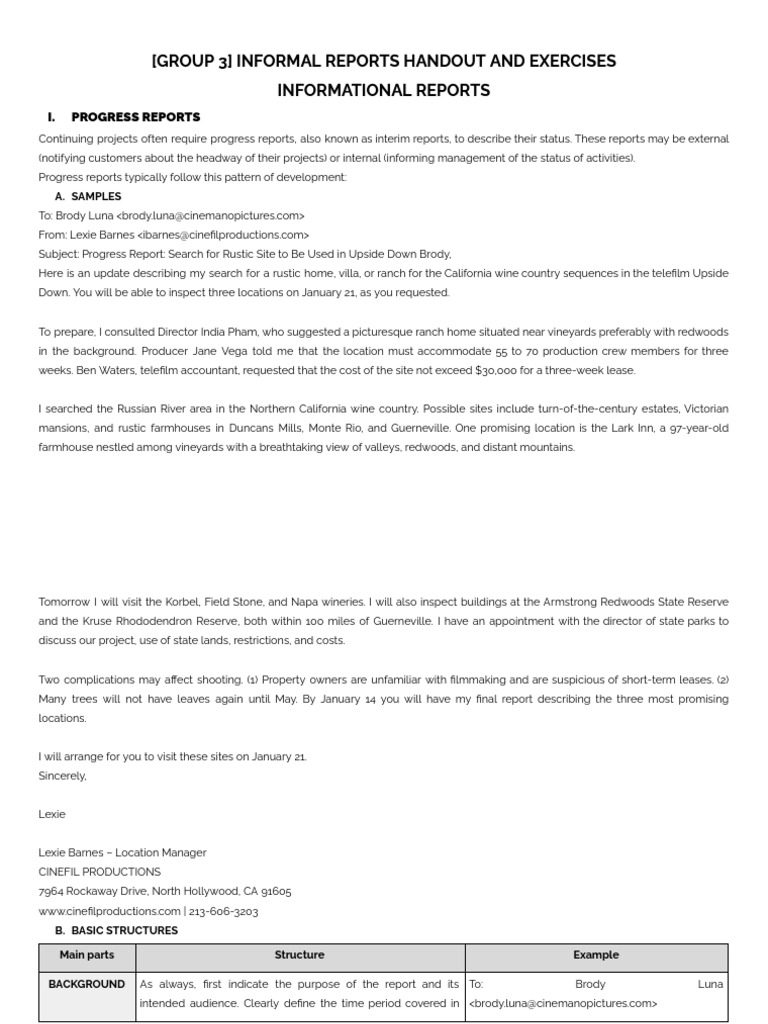 (Esp121) Informal Reports - Handout | PDF | Marketing | Market Liquidity