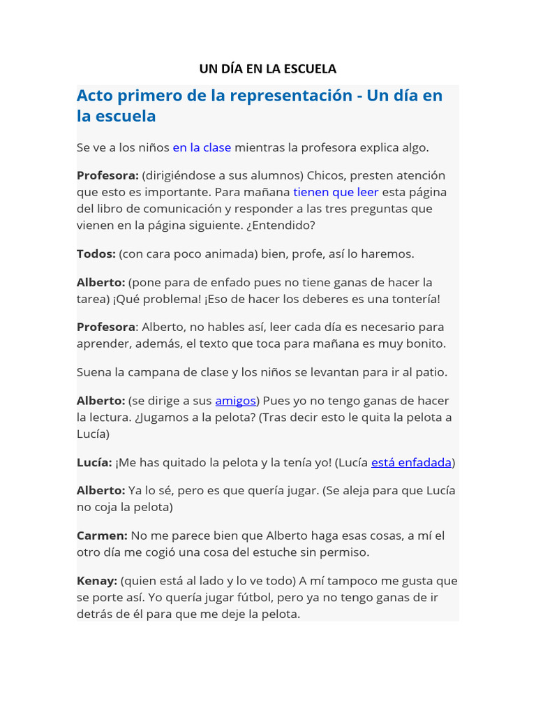 Un día en la escuela: respeto y amistad | PDF