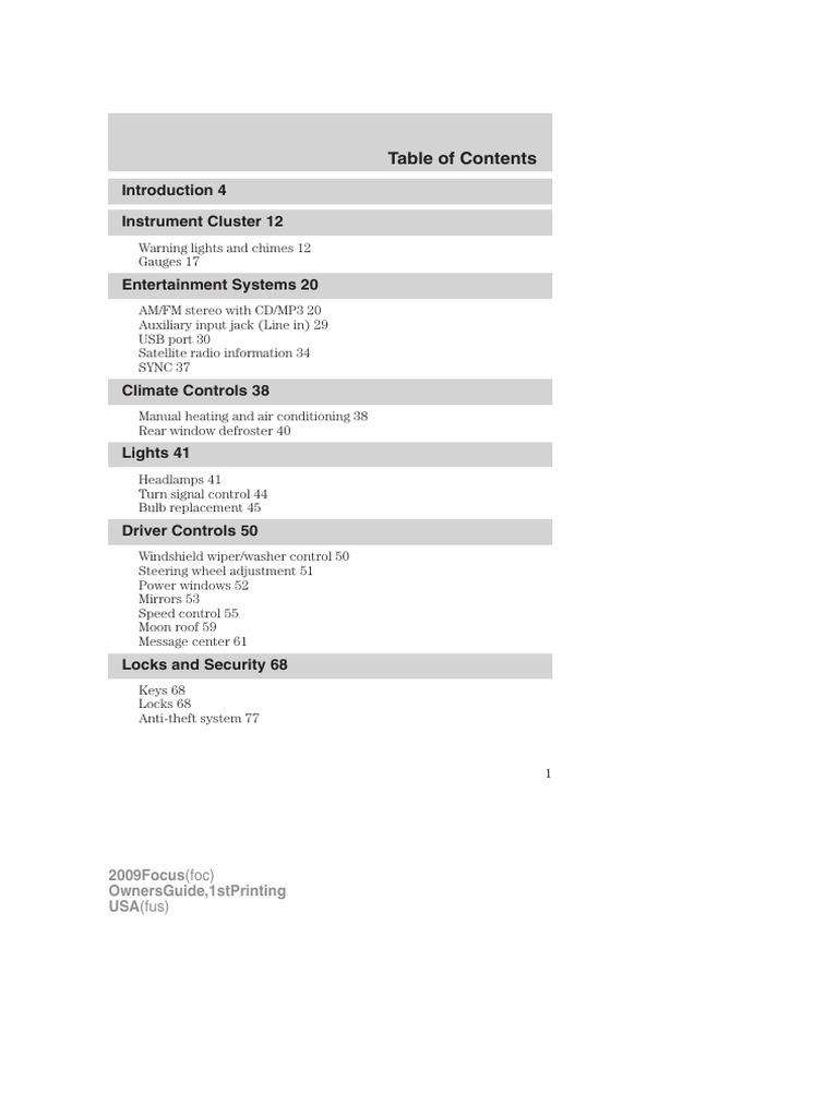 2009 Ford Focus Owners Manual | PDF