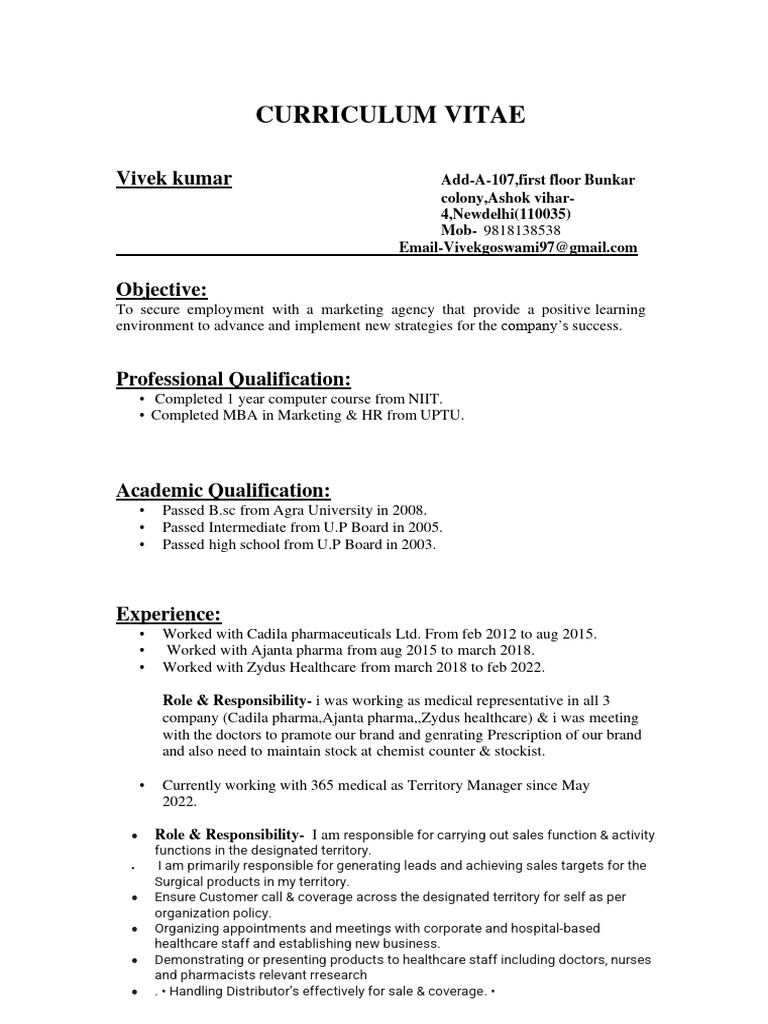 Vivek CV | PDF | Pharmacist | Pharmaceutical Industry