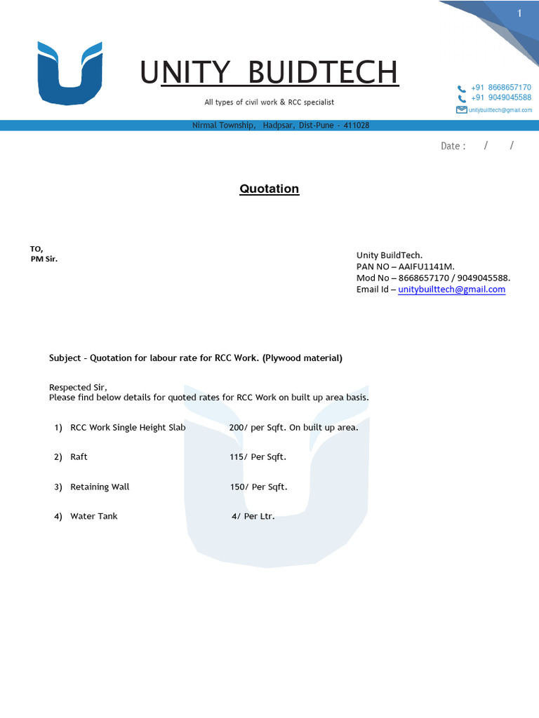 Letter Head Unity Buildtech 7.5mm | PDF