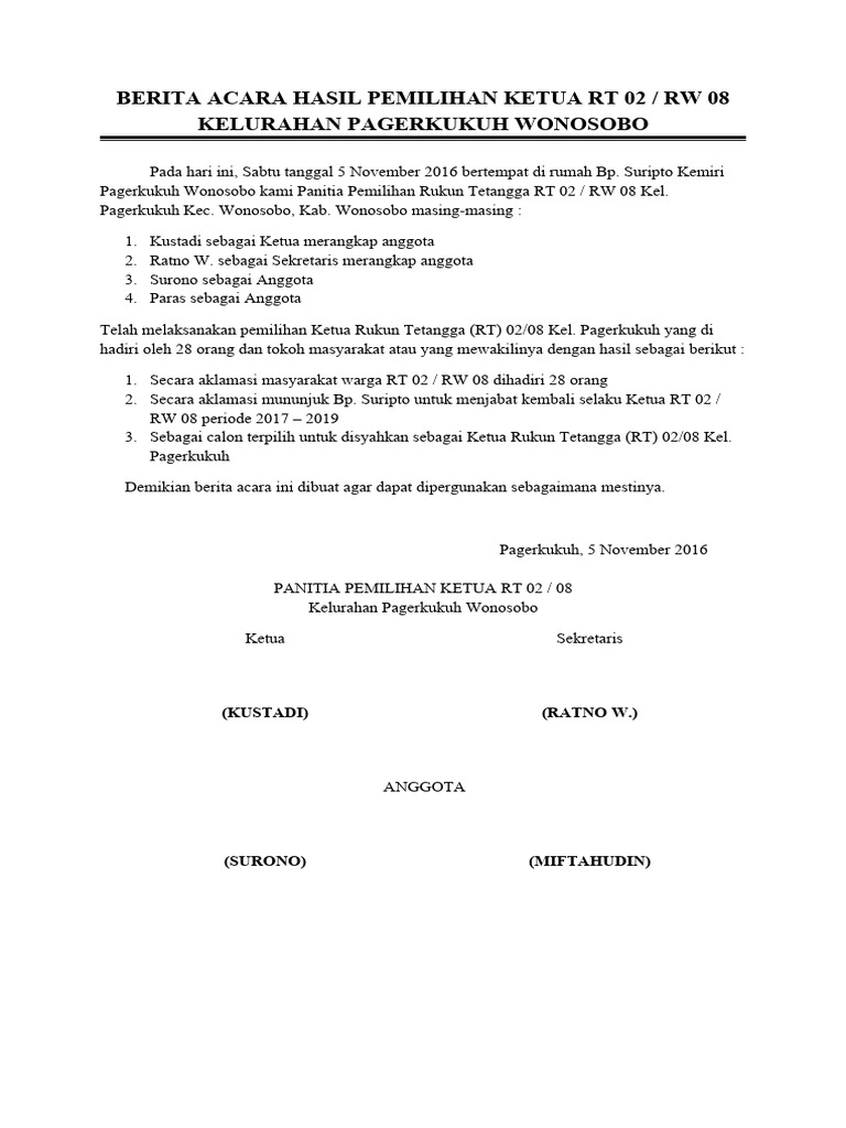 Berita Acara Hasil Pemilihan Ketua RT 02 | PDF