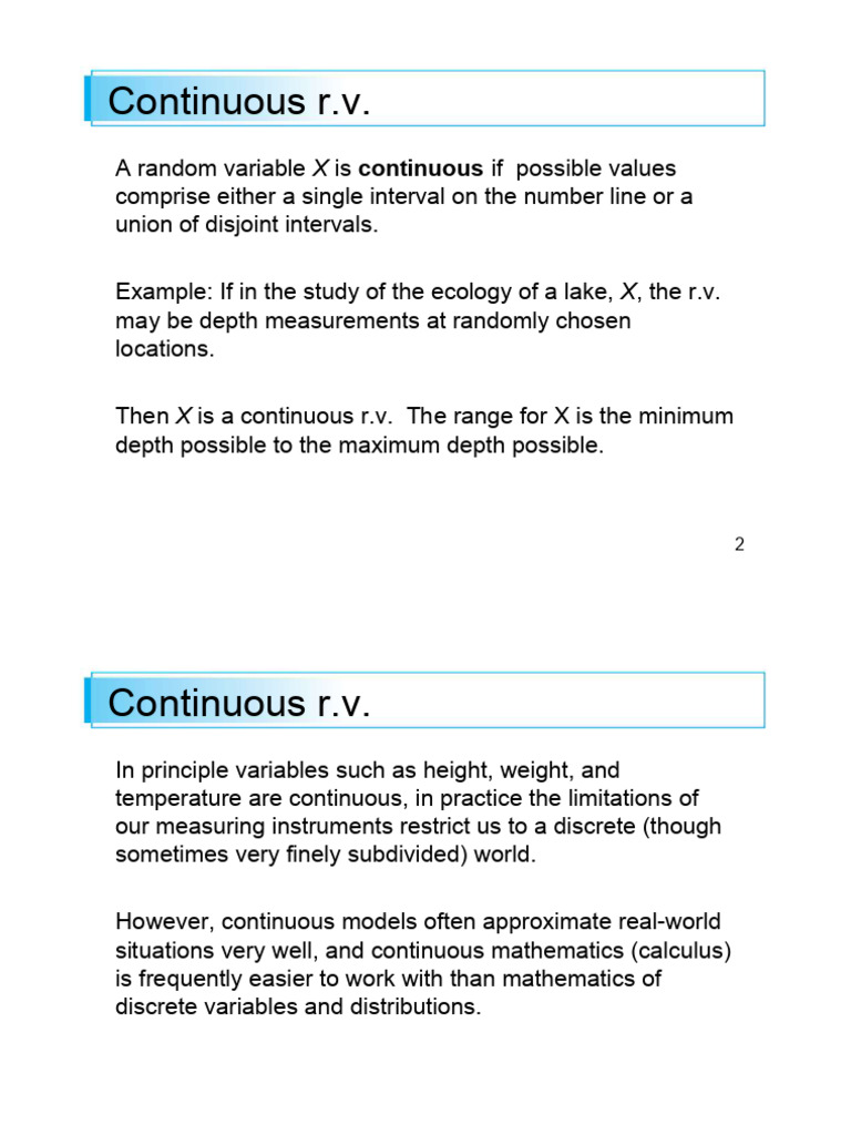 Continuous Probability Distributions and Random Variables For Canvas | PDF