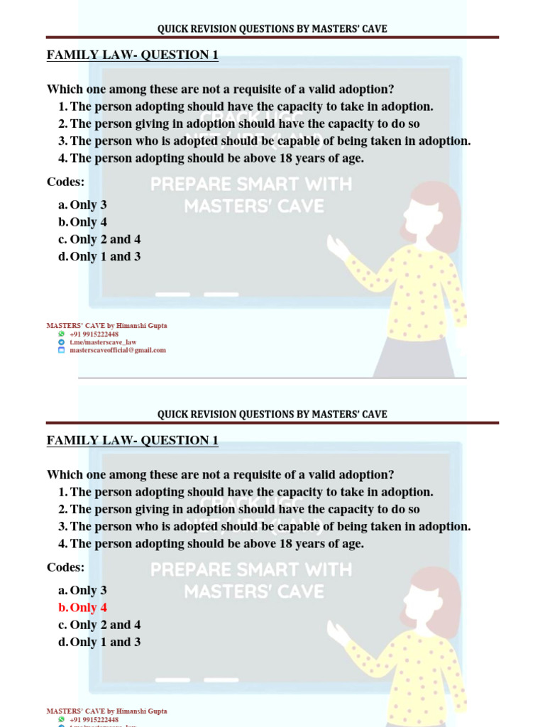 MCQs - FAMILY LAW | PDF | Legal Guardian | Feminism And The Family