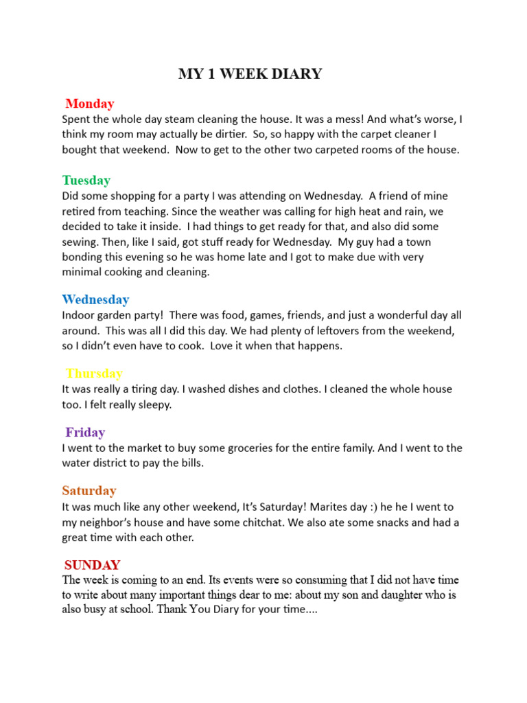 DAiRY 1 WEEK PRNT | PDF