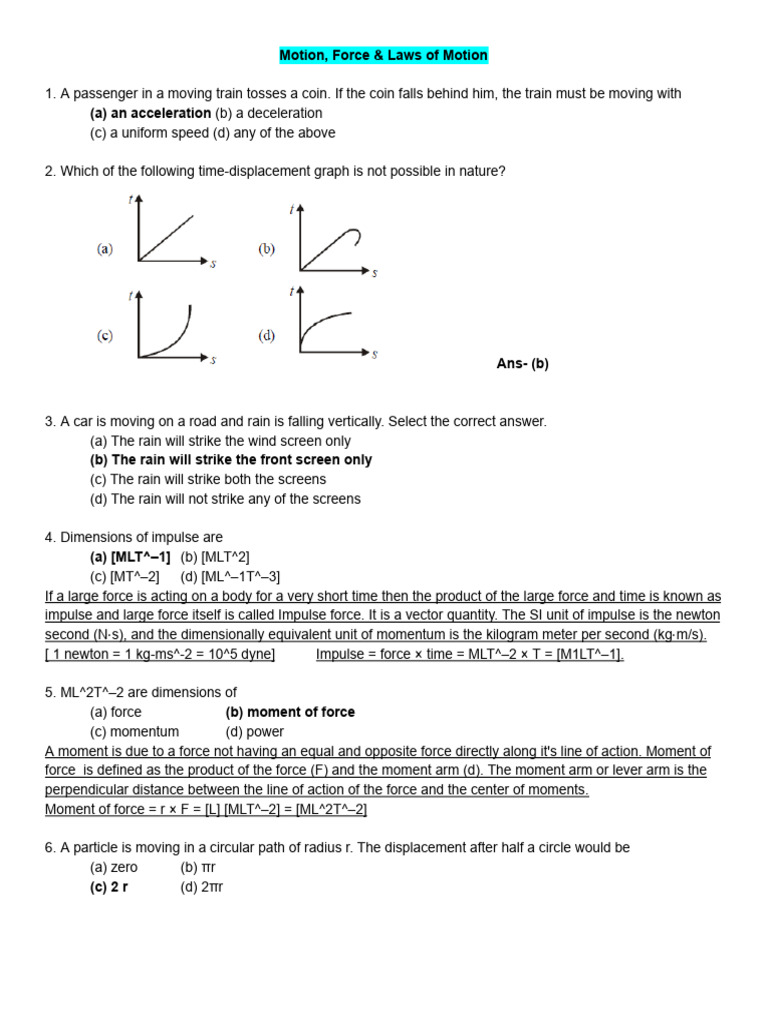 Motion, Force & Laws of Motion For WBCS | PDF | Acceleration | Torque