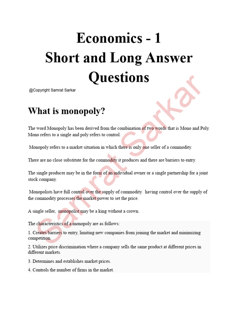 Economics Questions and Answers | PDF | Taxes | Monopoly