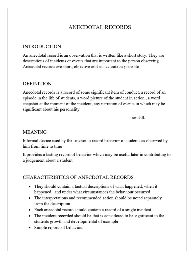 Anecdotal Records | PDF