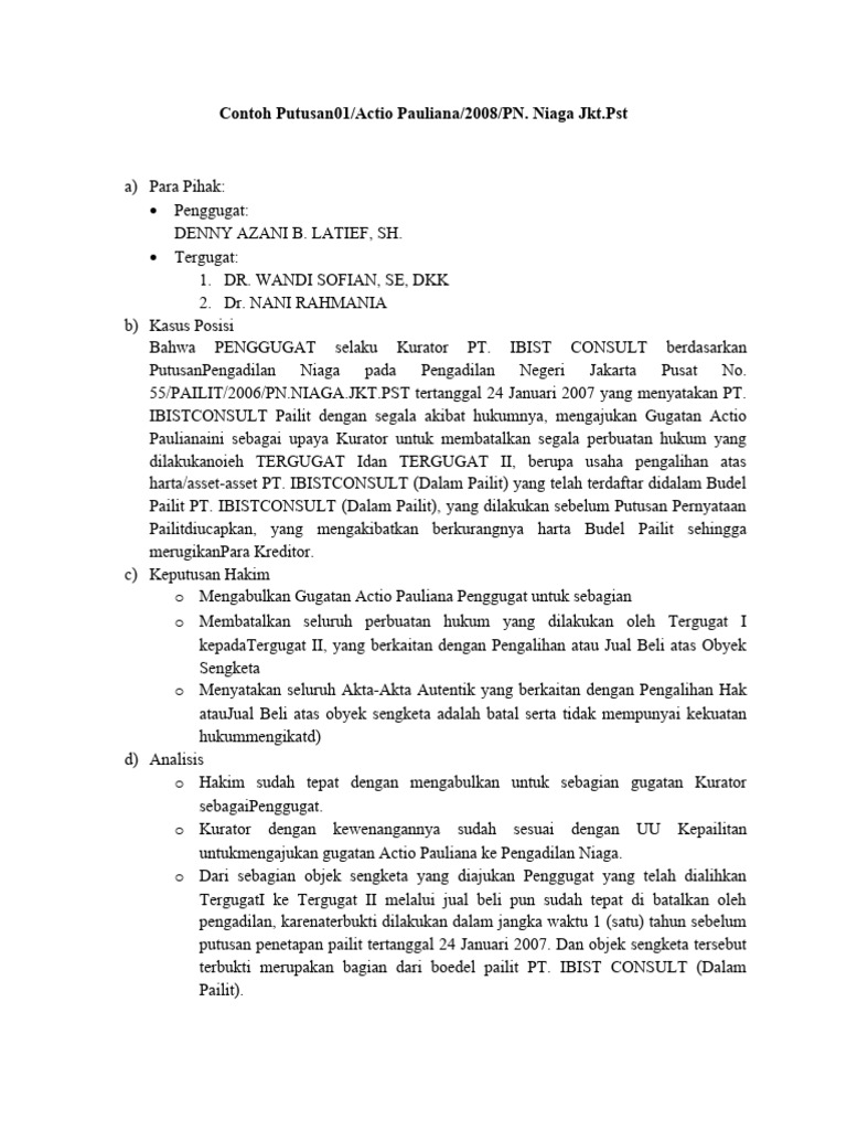 Contoh Putusan Actio Pauliana | PDF
