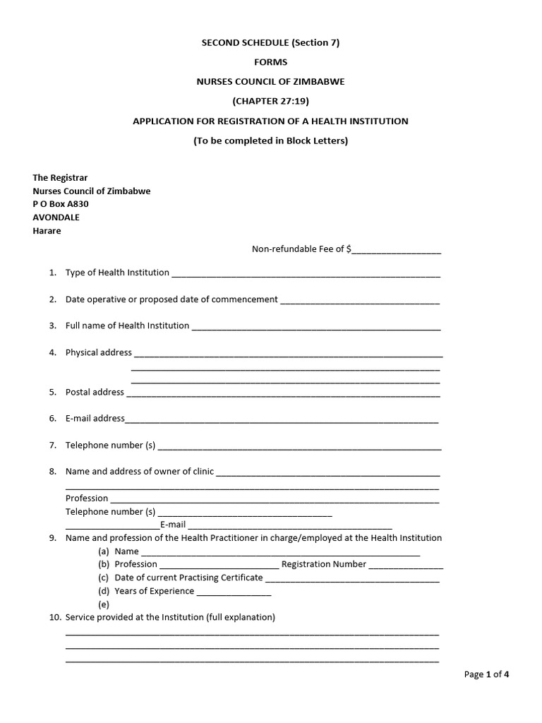 Health Institution Application Form | PDF